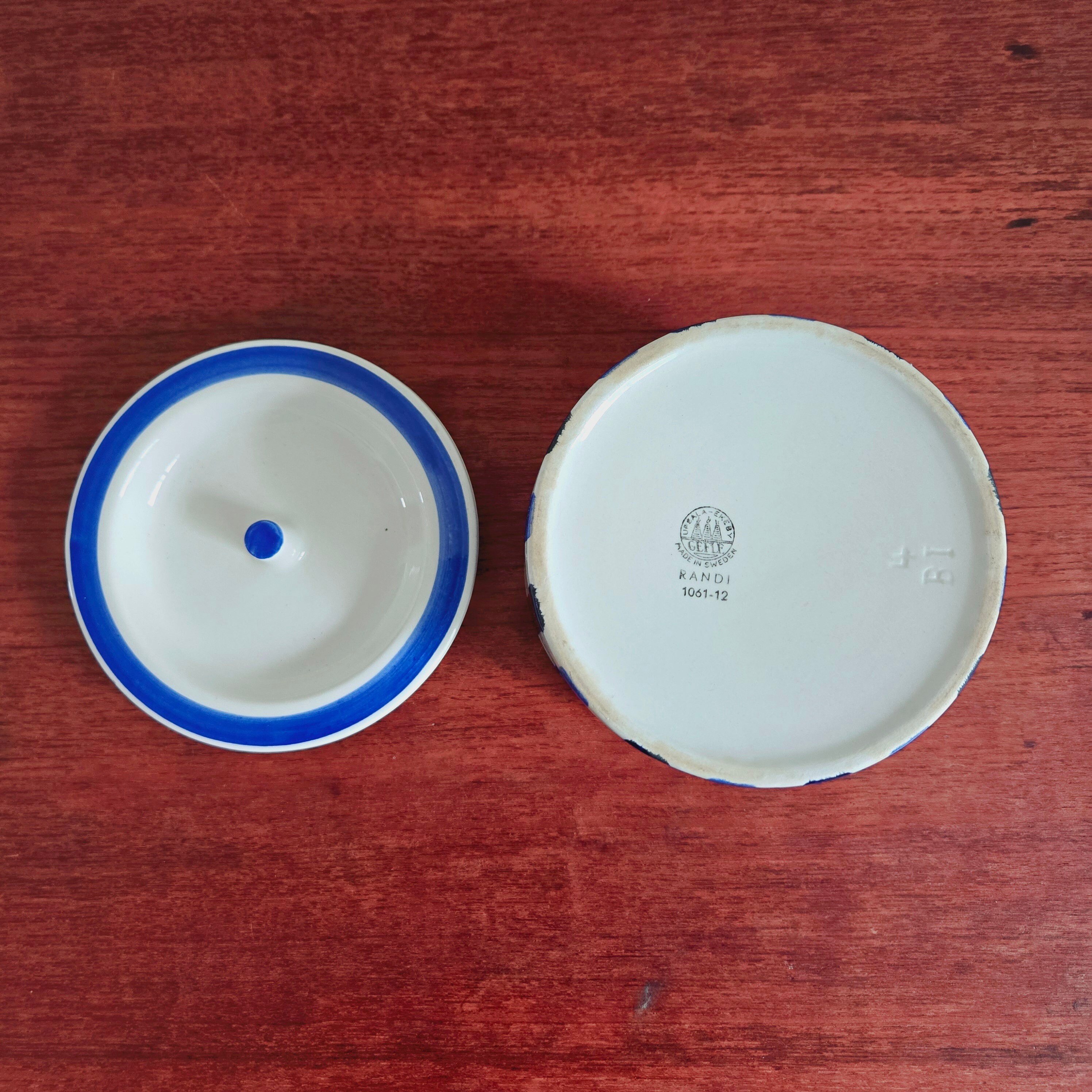 Upsala Ekeby Gefle Sweden Randi 1061-12 Blue and White Striped Lidded ...