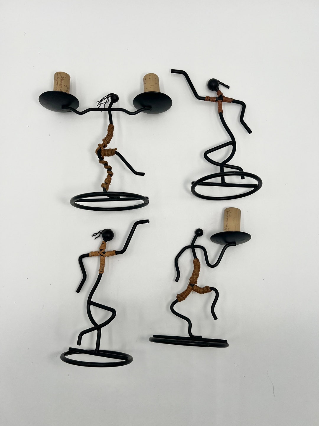 African Folk Art Vintage Candle Stick Holders Metal Tribal Figurines ...