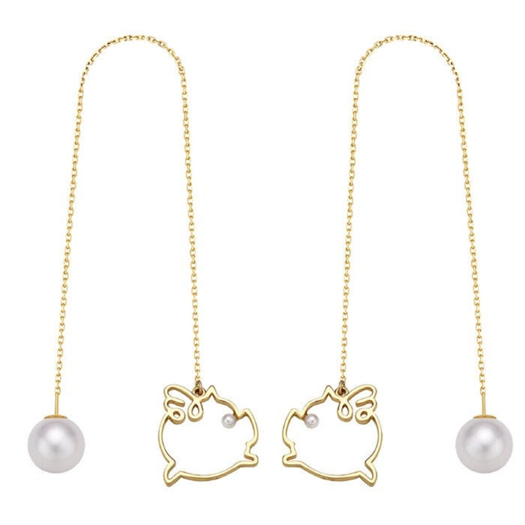 Solid 18K Gold Flying Pig Earrings, Long Pearl Earrings, Zodiac ...