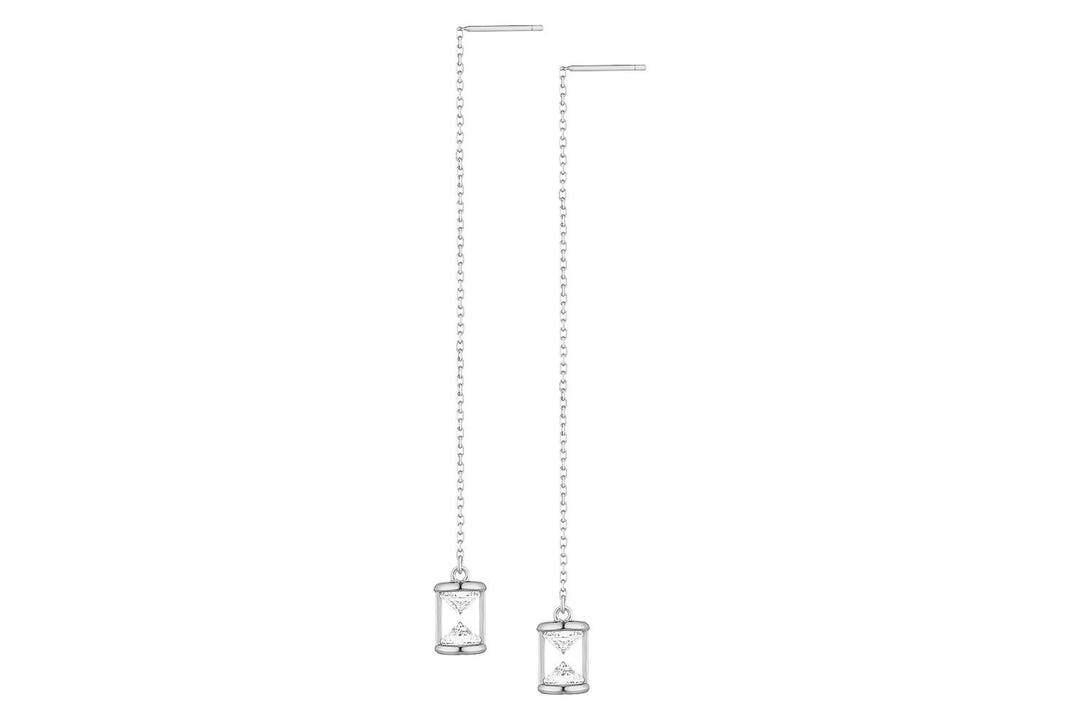 Silver Hourglass Earrings, Dainty Silver Dangle Earrings, Extra Long ...