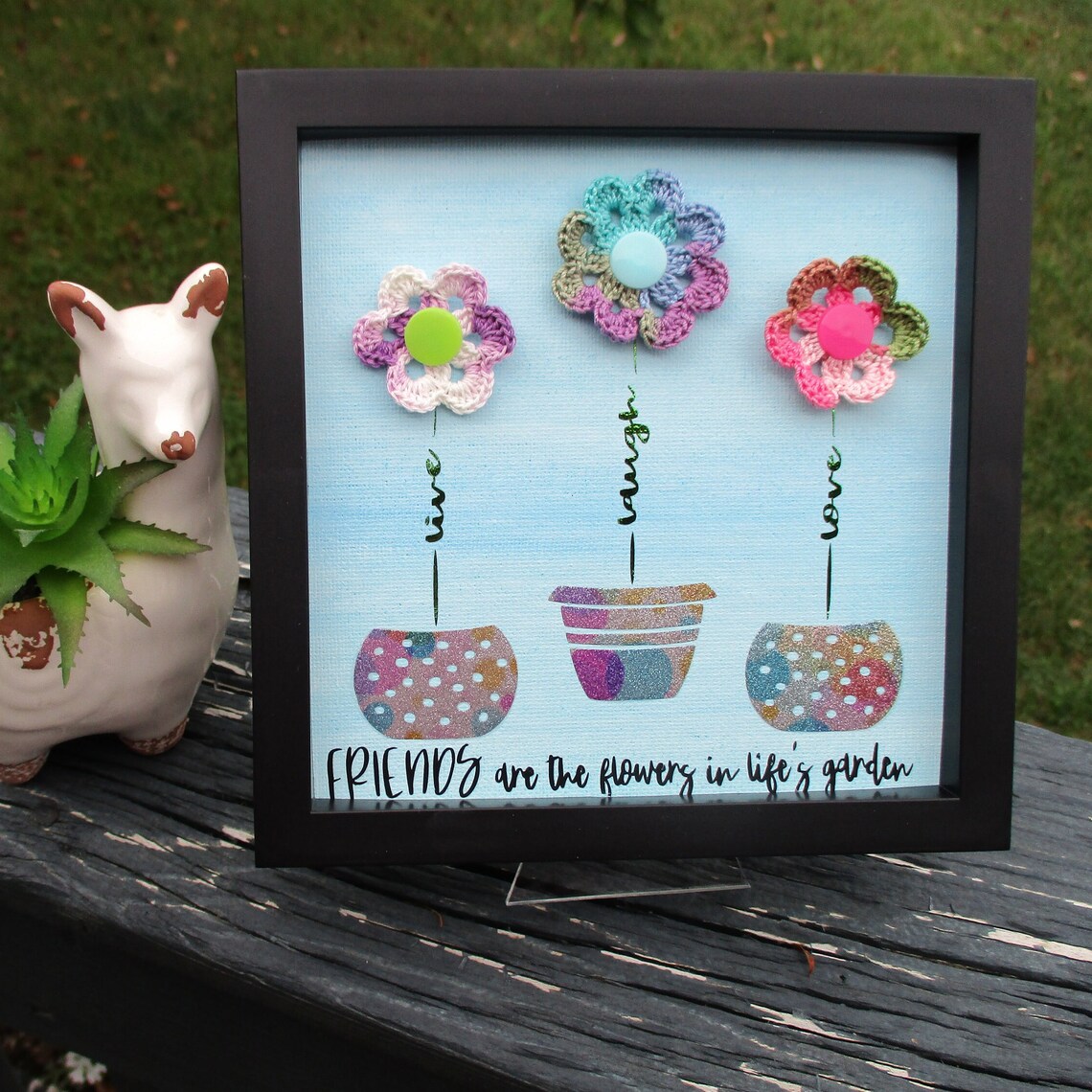 FRAMED CROCHET FLOWERS Crochet Flowers on Canvas Live Laugh Love ...