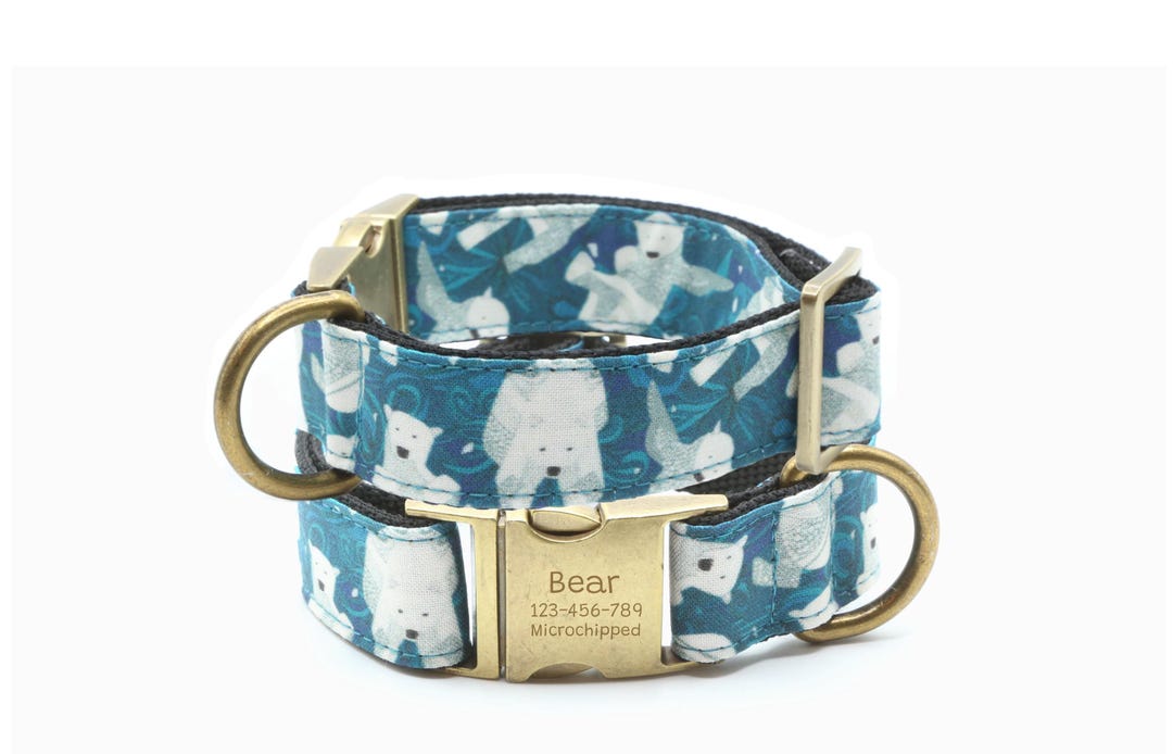 Polar Bear Dog Collar, Swimming White Bear, Martingale With Buckle ...