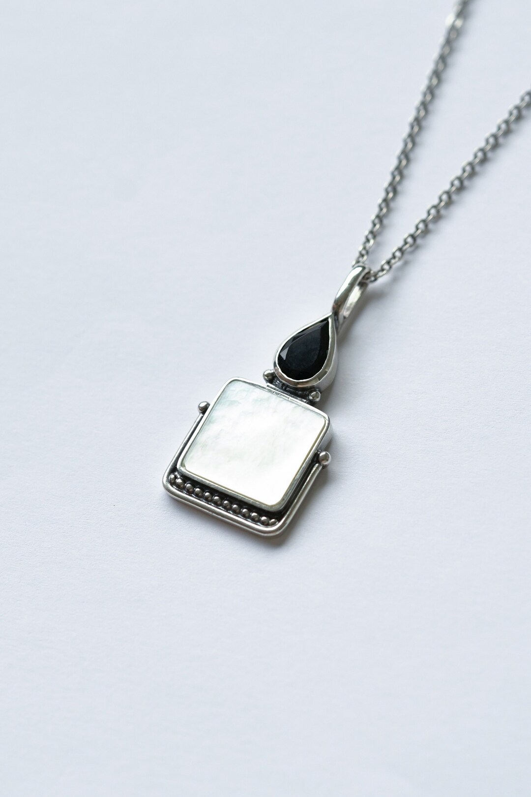 Rhea Necklace, Mother-of-pearl and Black Onyx Necklace, Sterling Silver ...