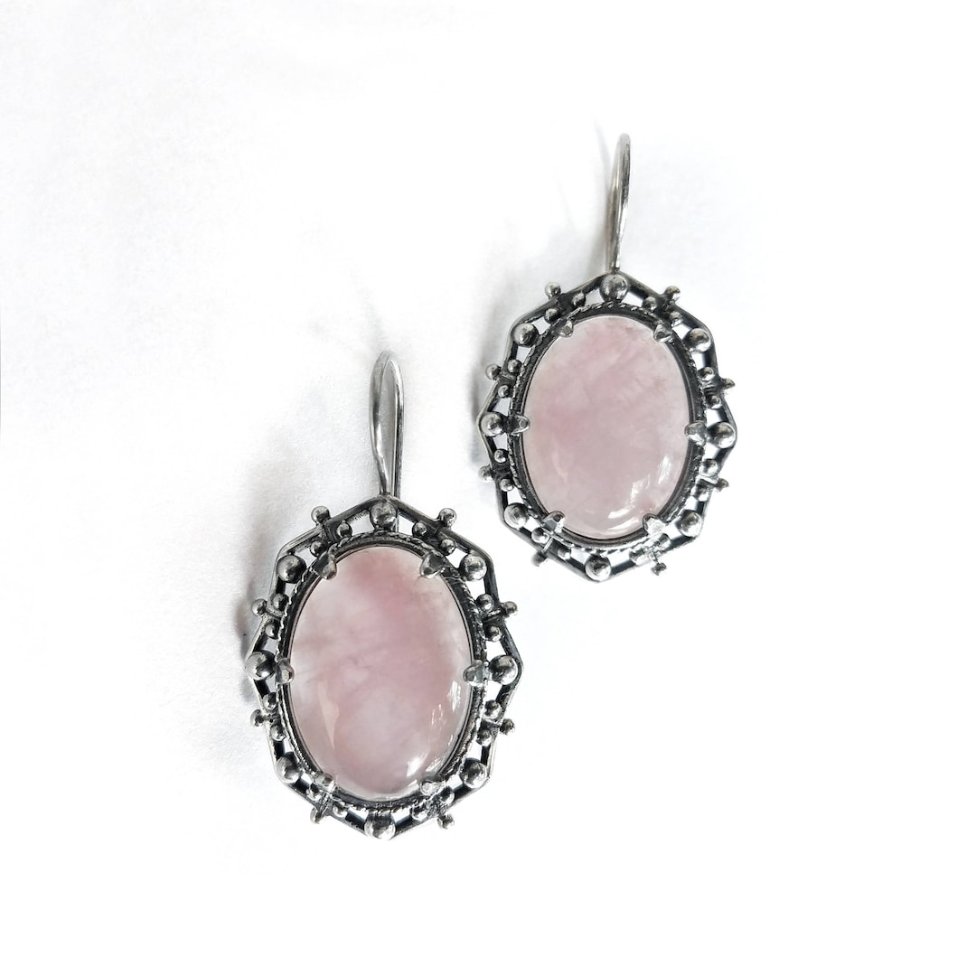 Rose Quartz Earrings, Alyona Earrings, Sterling Silver Jewelry ...
