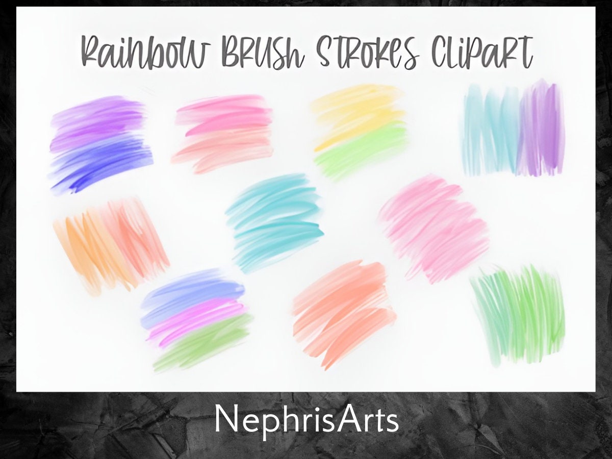 10 Rainbow Brush Strokes Clipart, With Gold Glitter and Foil in Digital ...