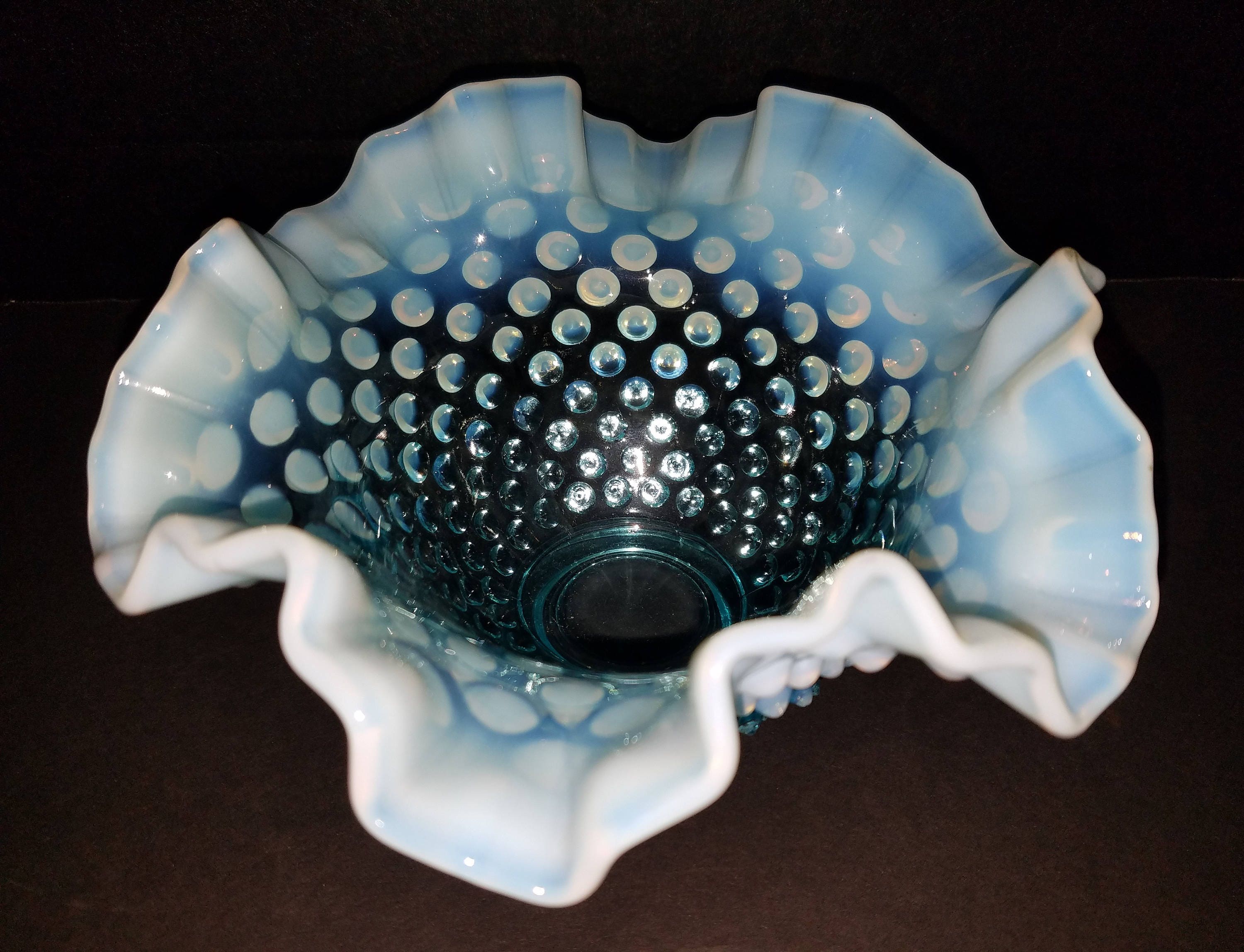 Vintage Fenton Blue Opalescent Hobnail Ruffled Crimped | Etsy