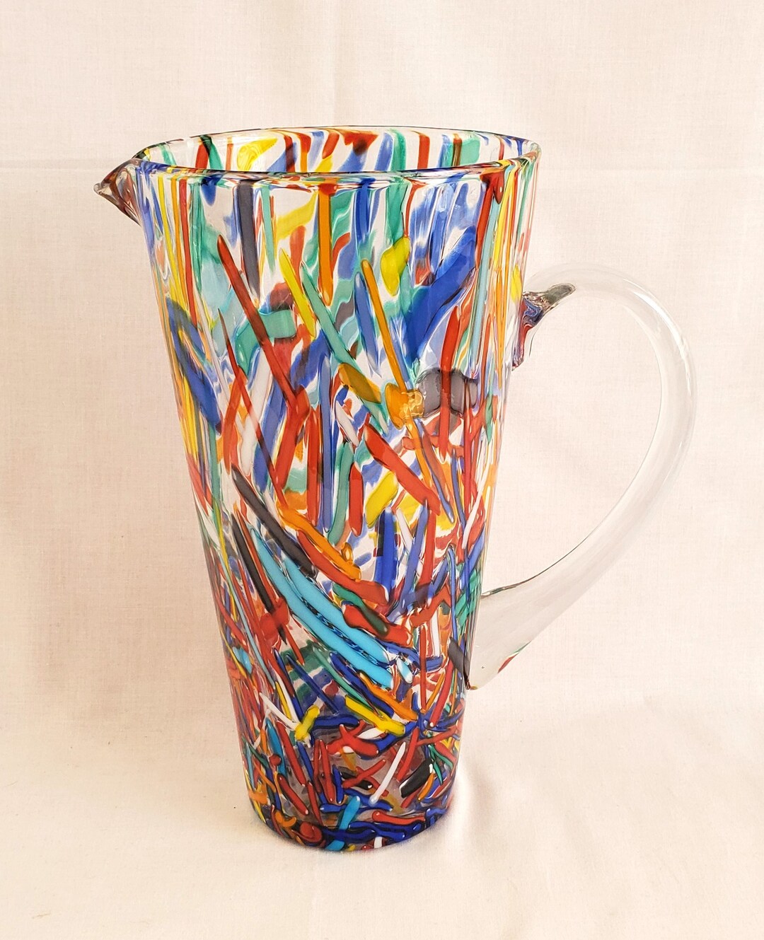 Pier 1 Confetti Multicolor Water Martini Margarita Glass Handle Pitcher ...