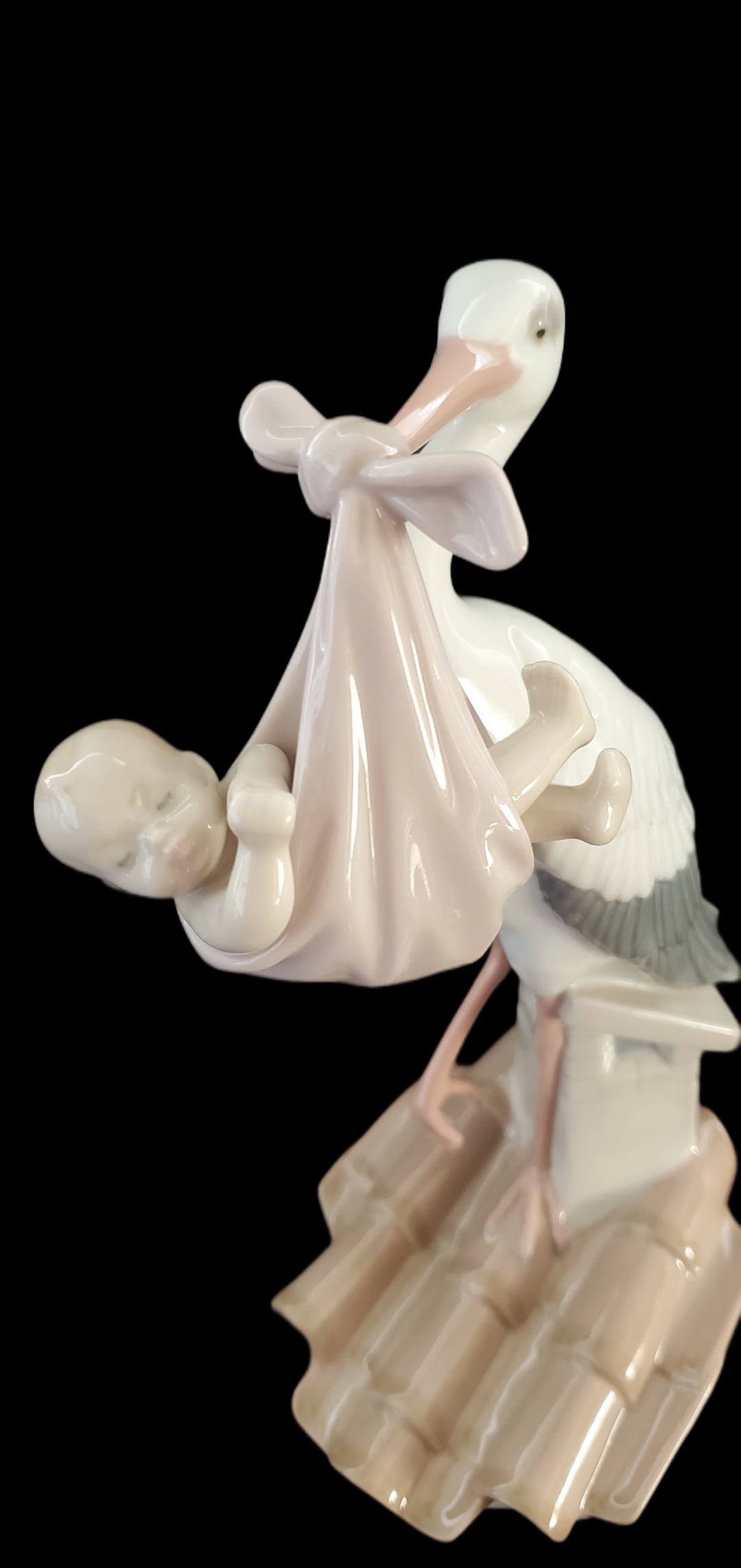 Vintage 1996 Lladro Spain Stork Delivering Baby Girl Porcelain Figurine ...