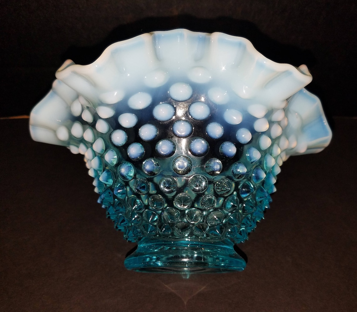 Vintage Fenton Blue Opalescent Hobnail Ruffled Crimped | Etsy