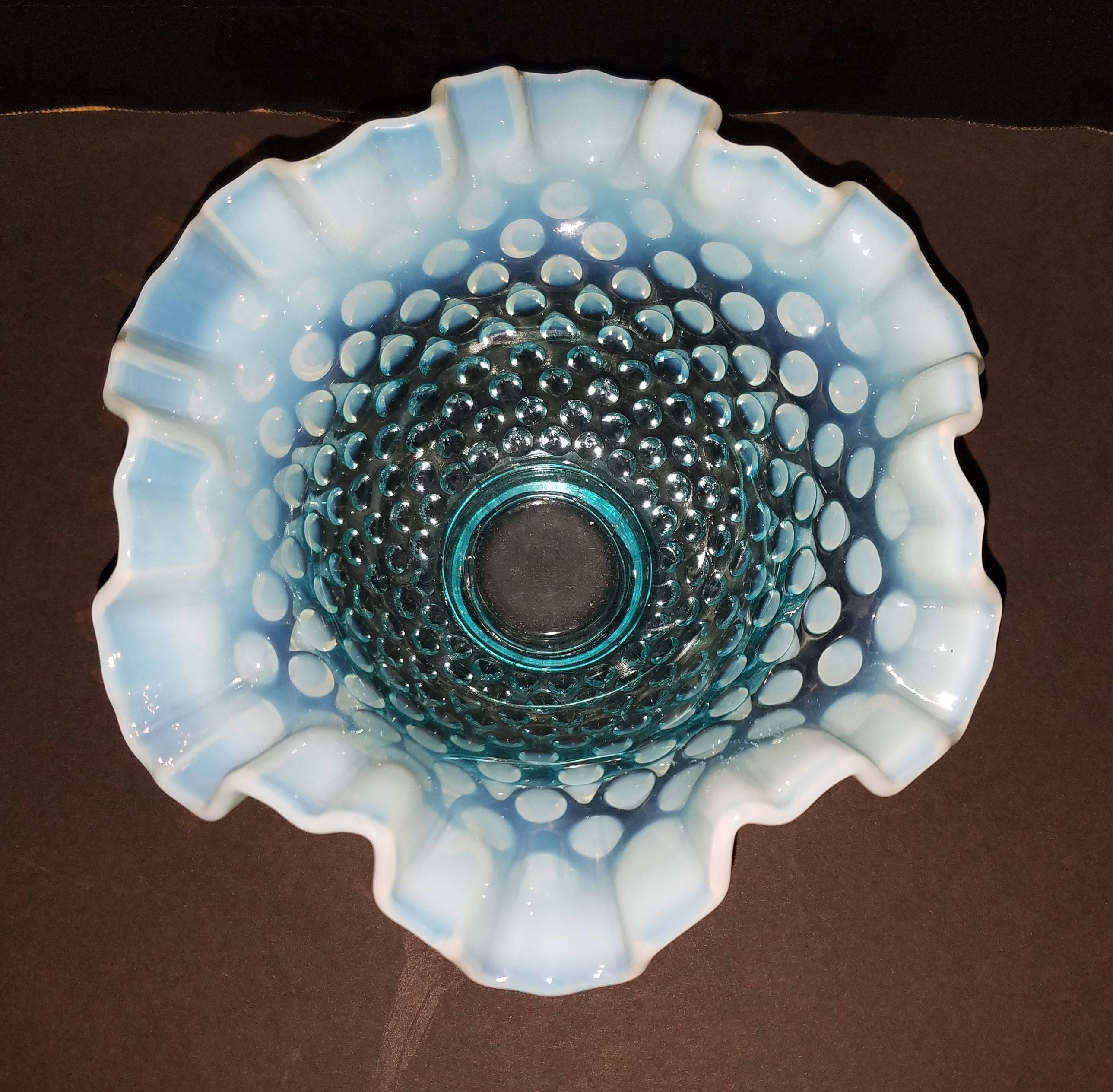 Vintage Fenton Blue Opalescent Hobnail Ruffled Crimped | Etsy