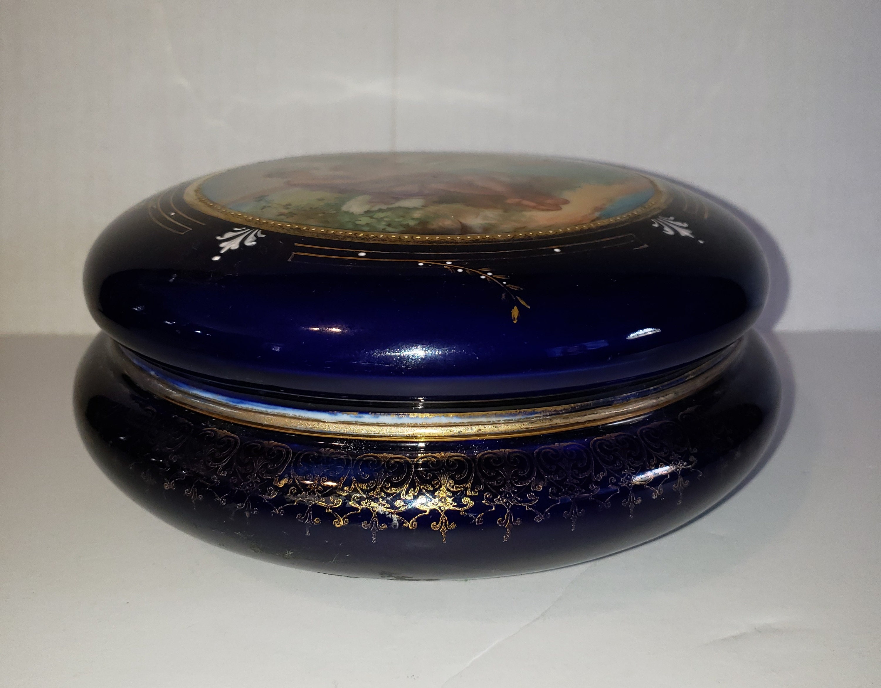 Antique Alexandra Porcelain Works Royal Vienna Cobalt Round Large ...
