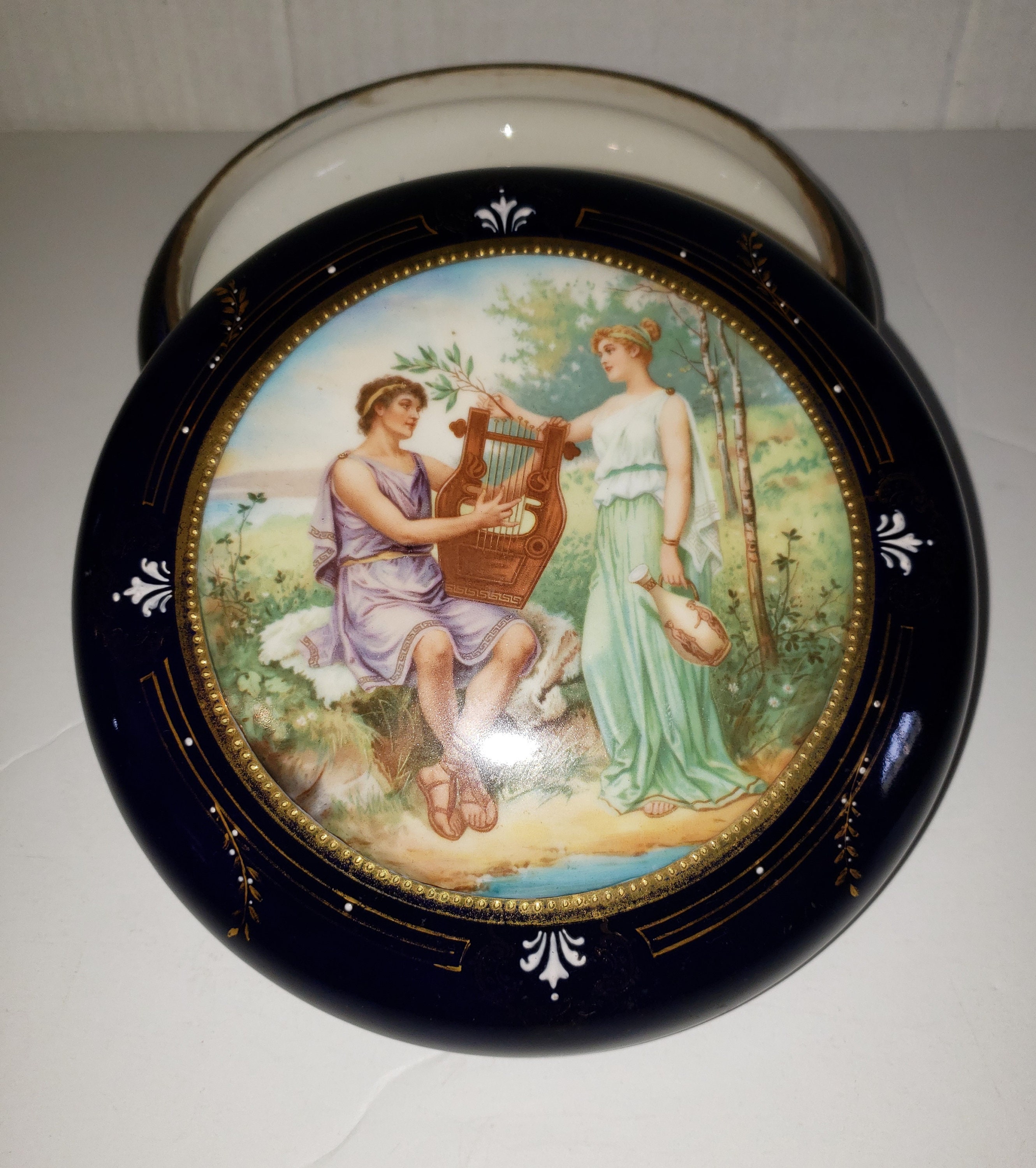 Antique Alexandra Porcelain Works Royal Vienna Cobalt Round Large ...