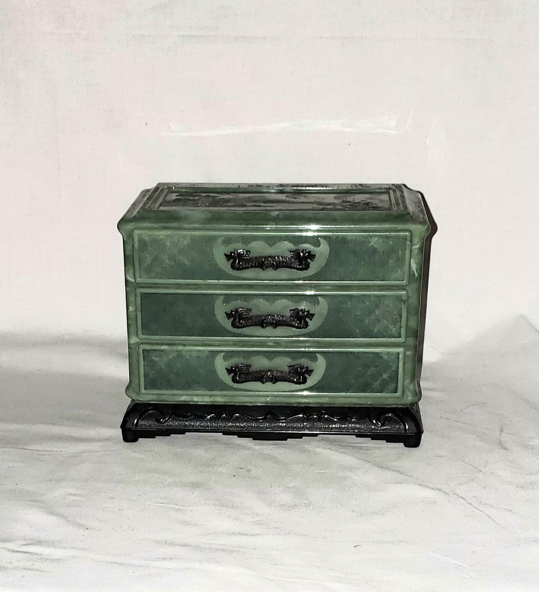 Vintage Asian 3-drawer Green Celluloid Plastic Jewelry Box W/chinese ...