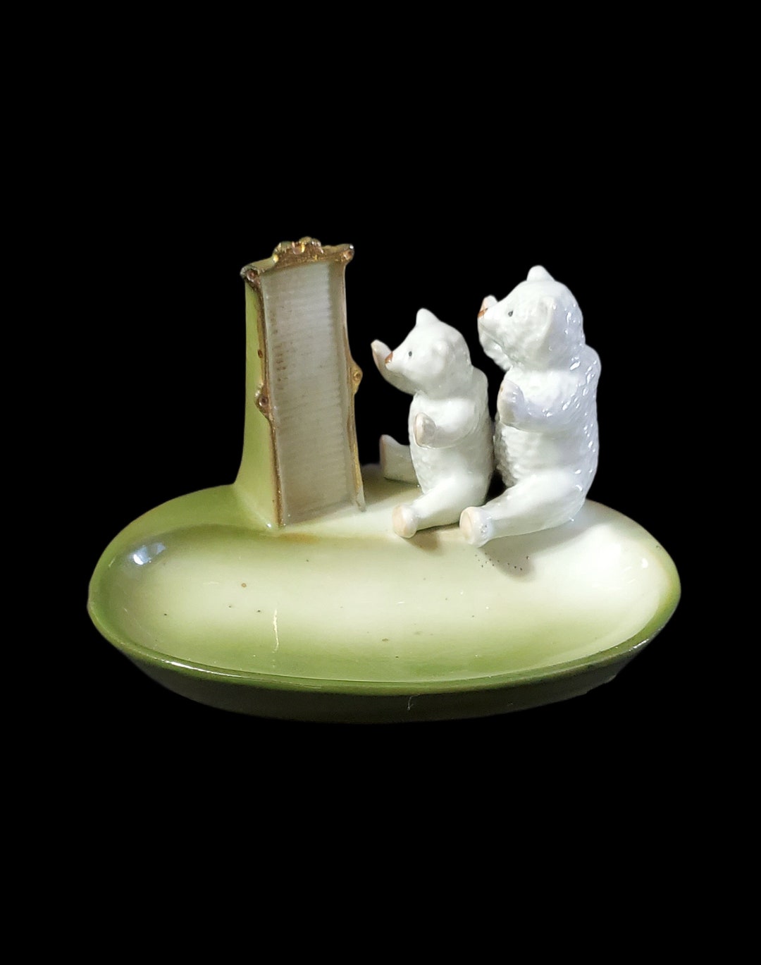 Antique Victorian German Fairing Porcelain White Teddy Bears Trinket ...