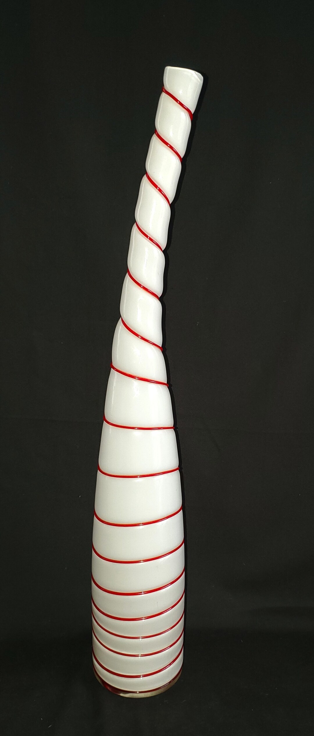 Vintage Murano Large Candy Cane White & Red Stripes Curved Art Glass ...