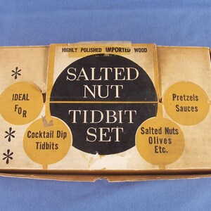 Mid Century Tidbit Set in Display Box Salted Nuts Pretzels Dips Japan ...
