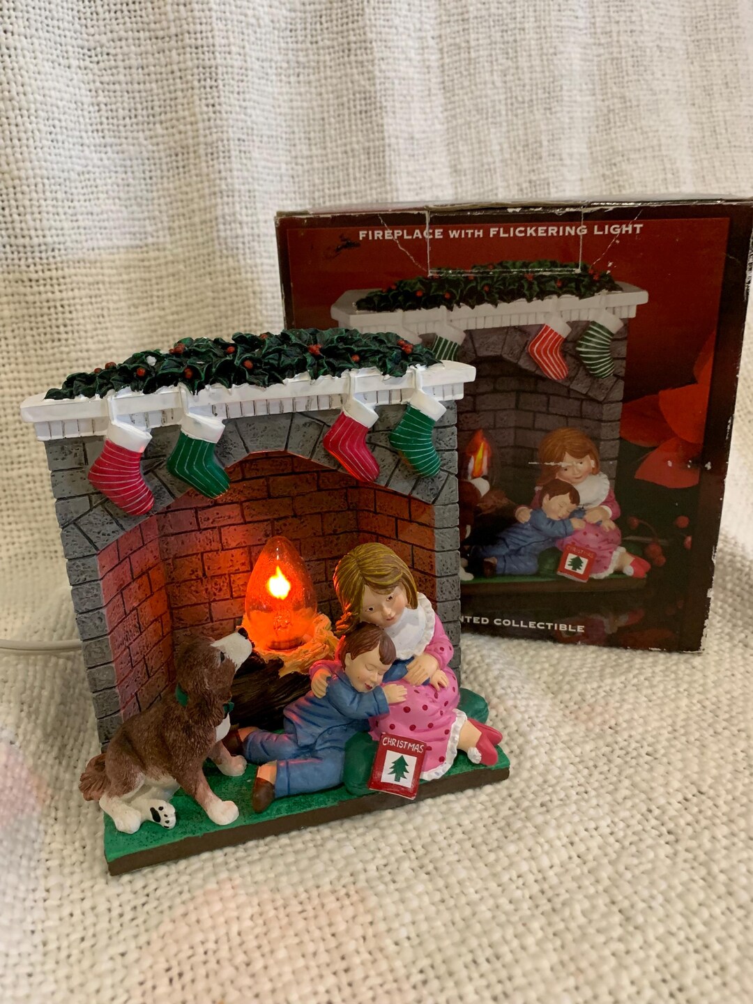 Vintage JSNY Flickering Christmas Fireplace Original Box Stockings ...