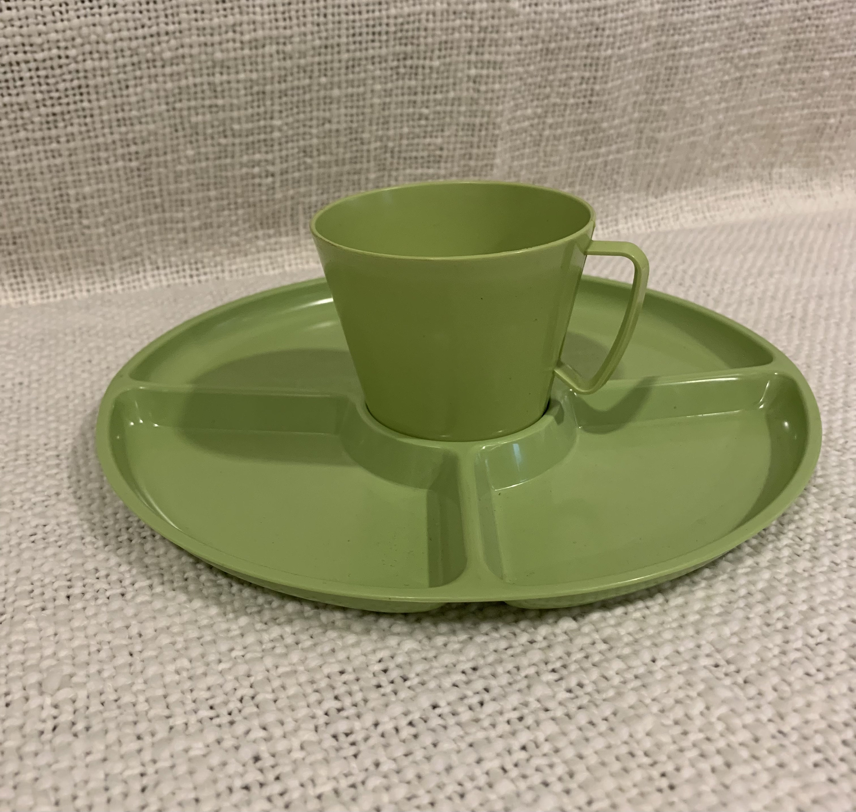 Vintage Divided Snack Plates Matching Colored Cups Set of 3 Pink Yellow ...