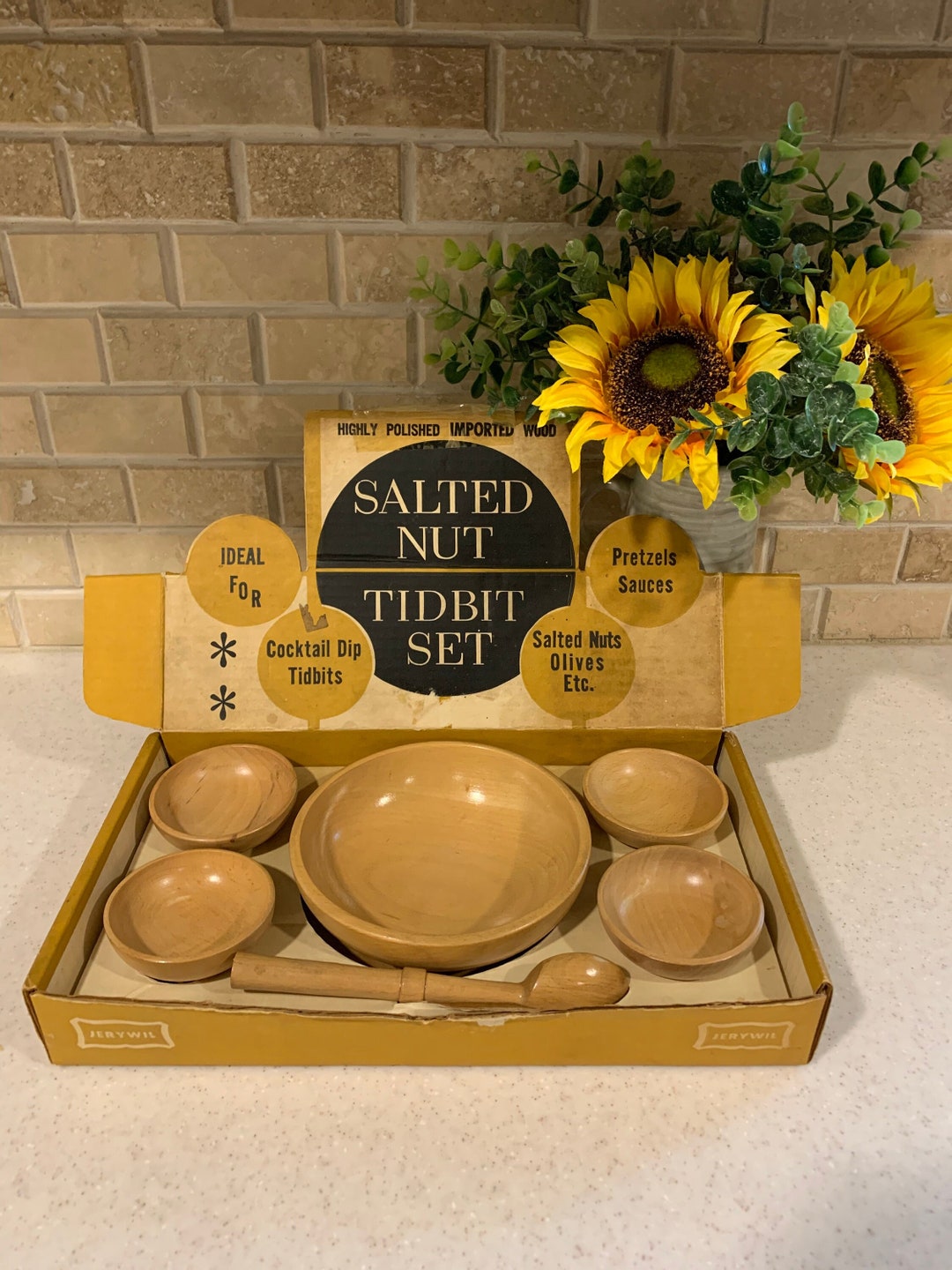 Mid Century Tidbit Set in Display Box Salted Nuts Pretzels Dips Japan ...