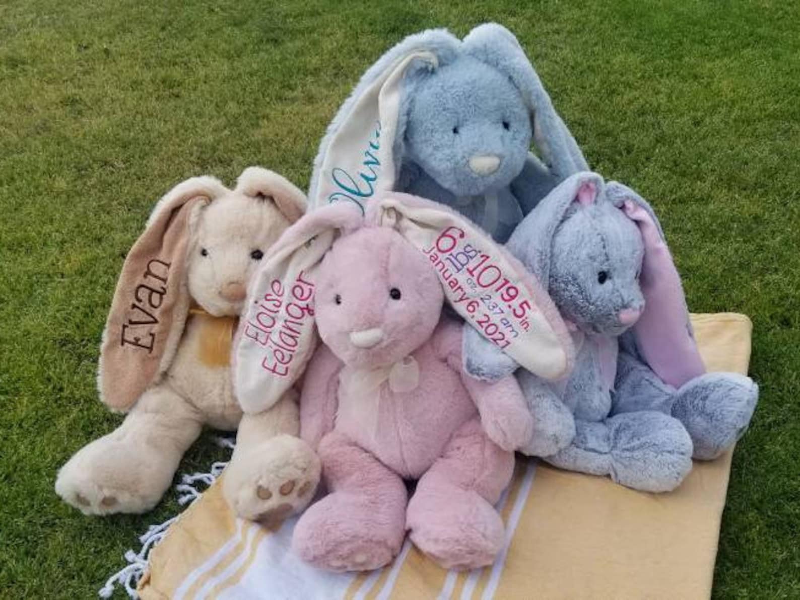 Baby Birth Announcement Bunny Personalized Bunny With Birth - Etsy