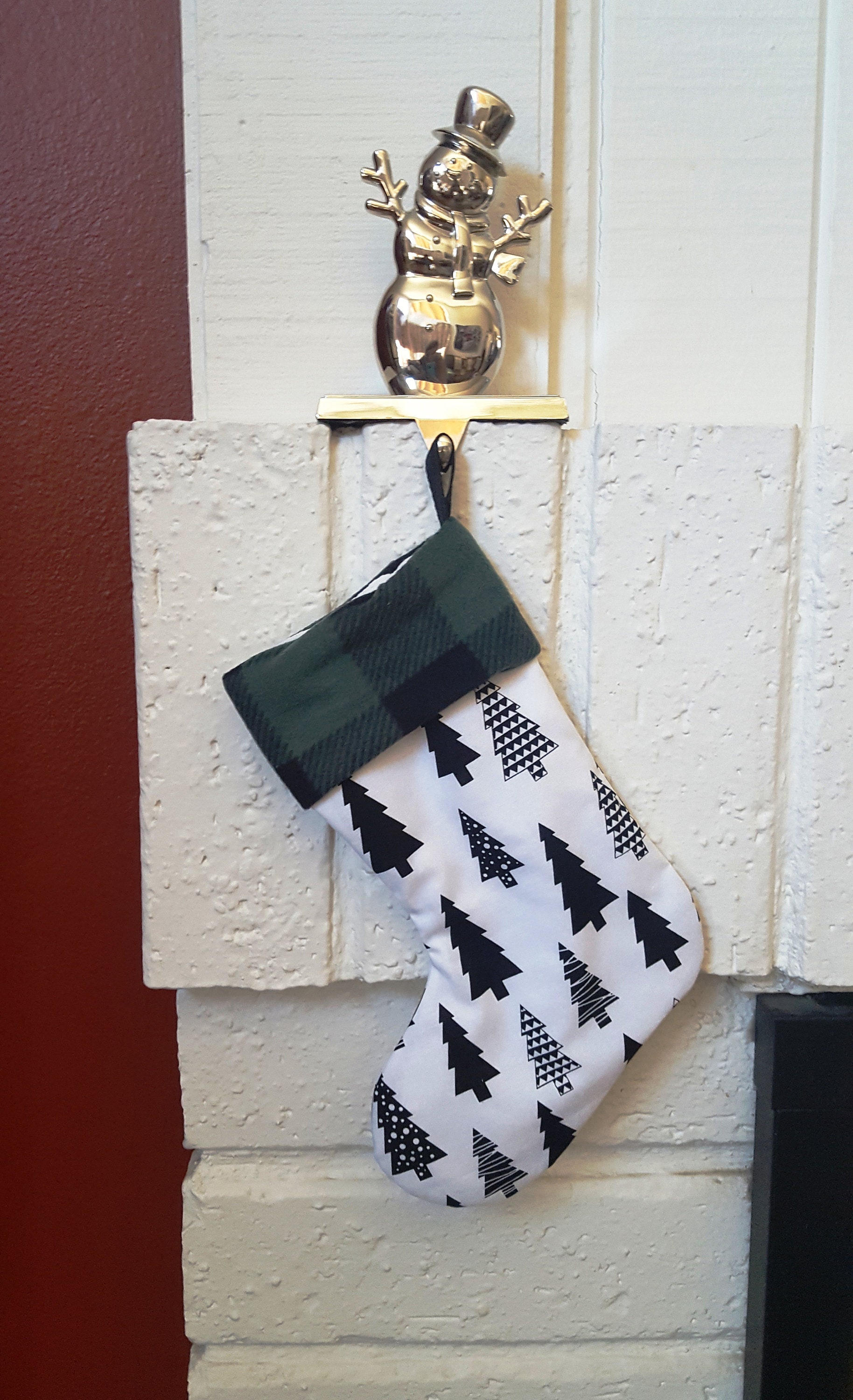 Christmas Tree Stocking With Green Plaid Woodland Stocking - Etsy