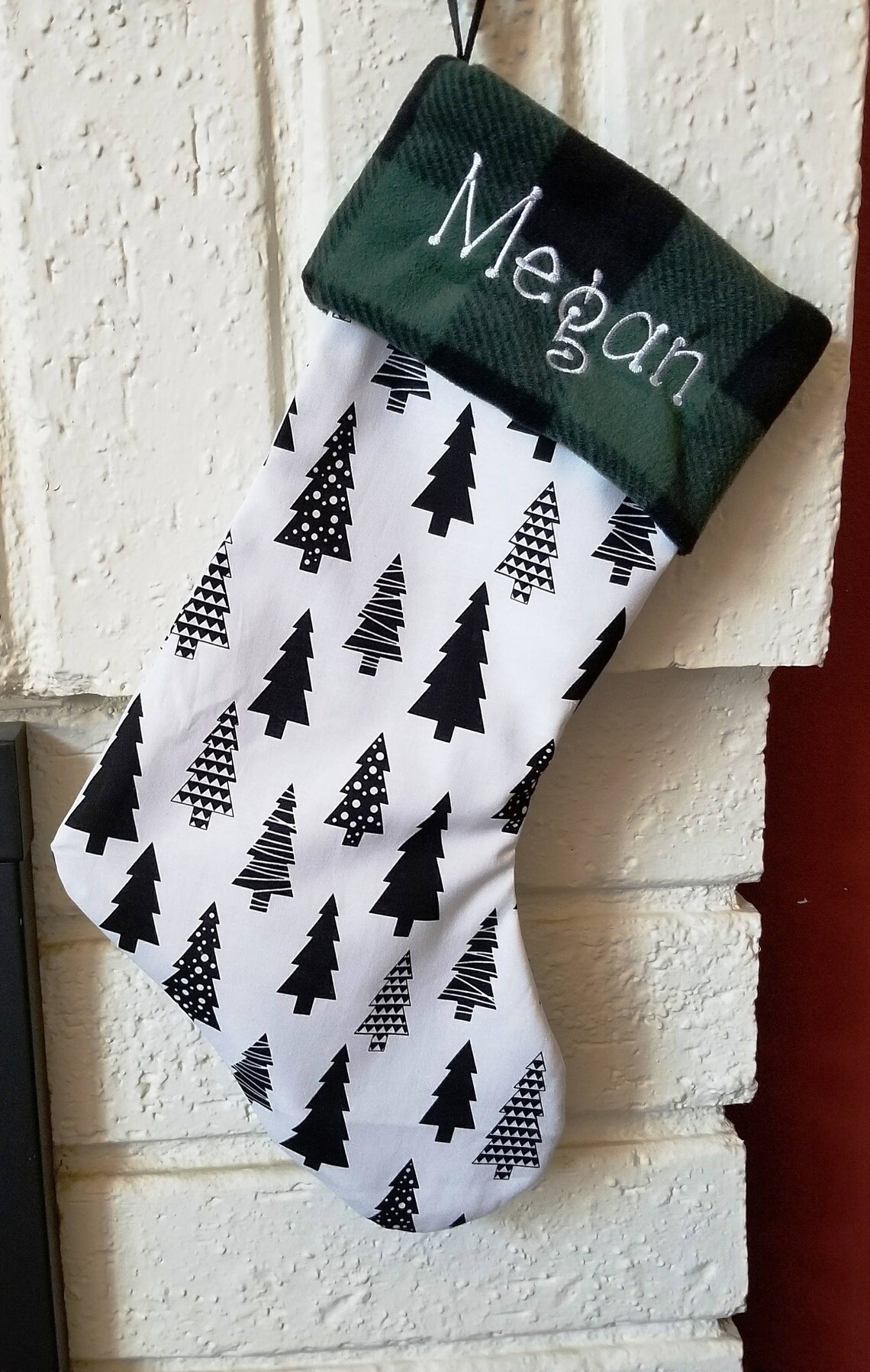 Christmas Tree Stocking With Green Plaid Woodland Stocking - Etsy