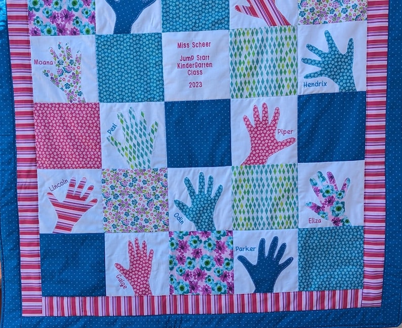Custom Appliqued Handprint Quilt – Personalized Family Keepsake for ...