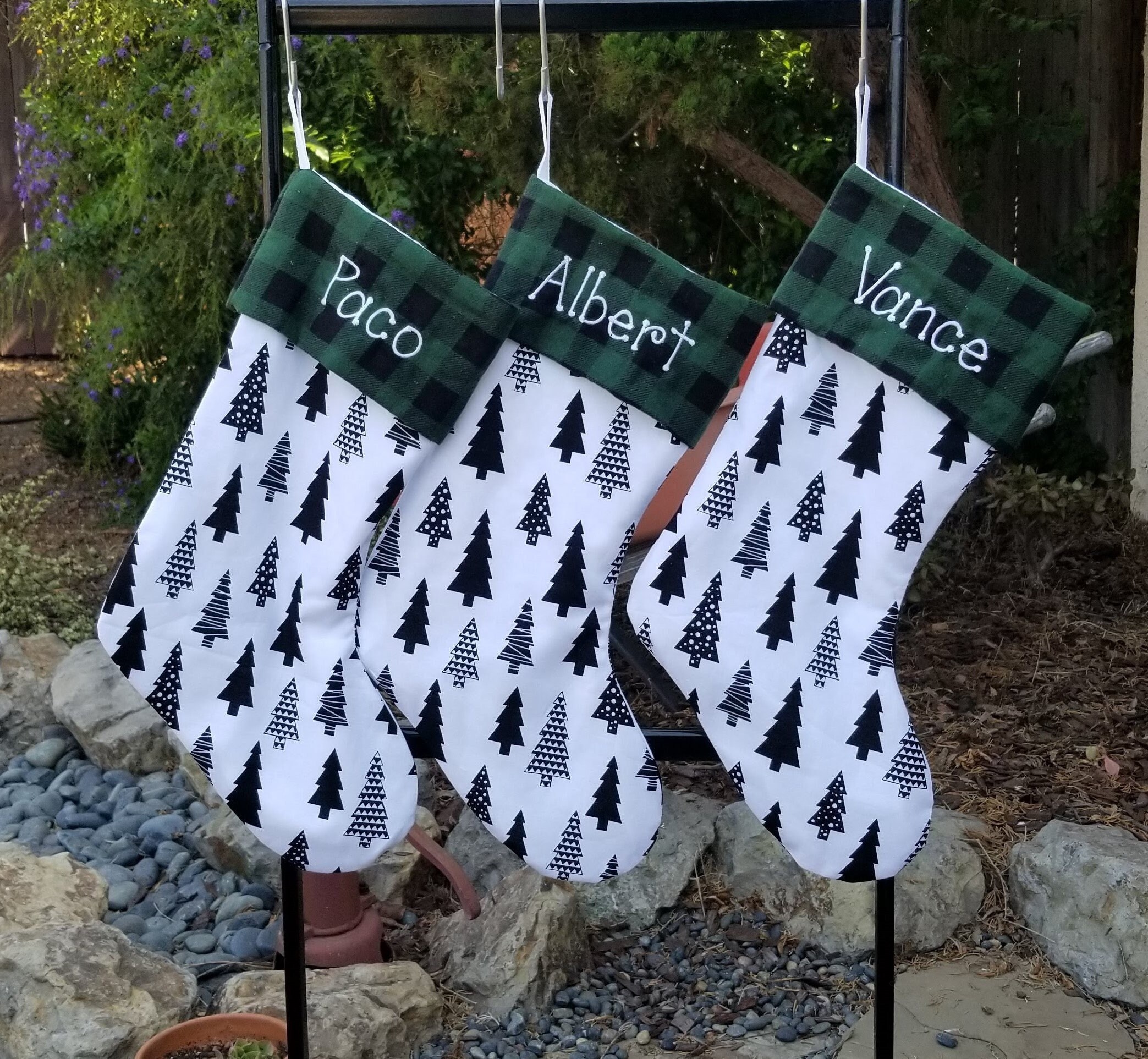Christmas Tree Stocking With Green Plaid Woodland Stocking - Etsy