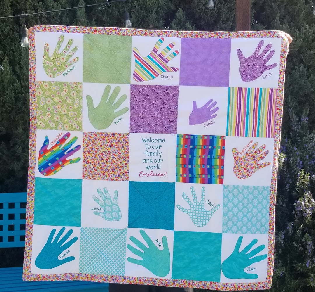 Custom Appliqued Handprint Quilt – Personalized Family Keepsake for ...