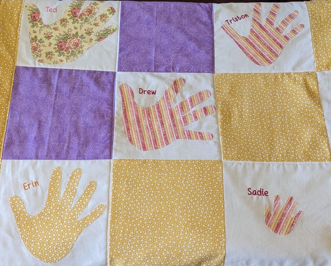 Custom Appliqued Handprint Quilt – Personalized Family Keepsake for ...