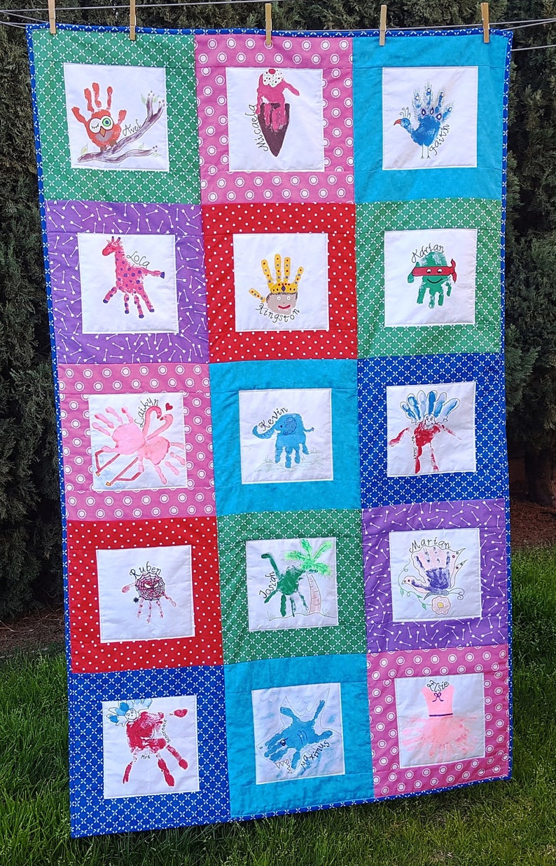 Custom Handprint Quilt, Gift for Teacher, Gift for Grandma, Family ...