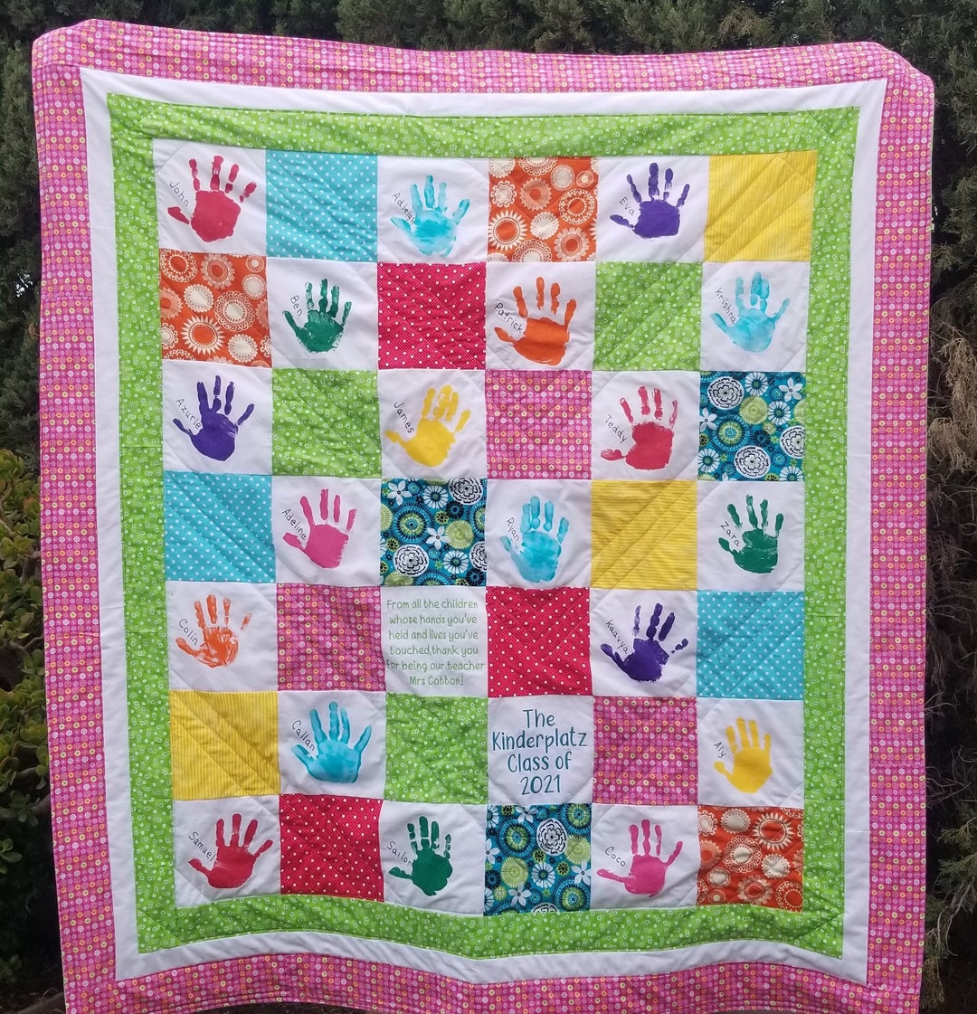 Custom Handprint Quilt, Gift for Teacher, Gift for Grandma, Family ...