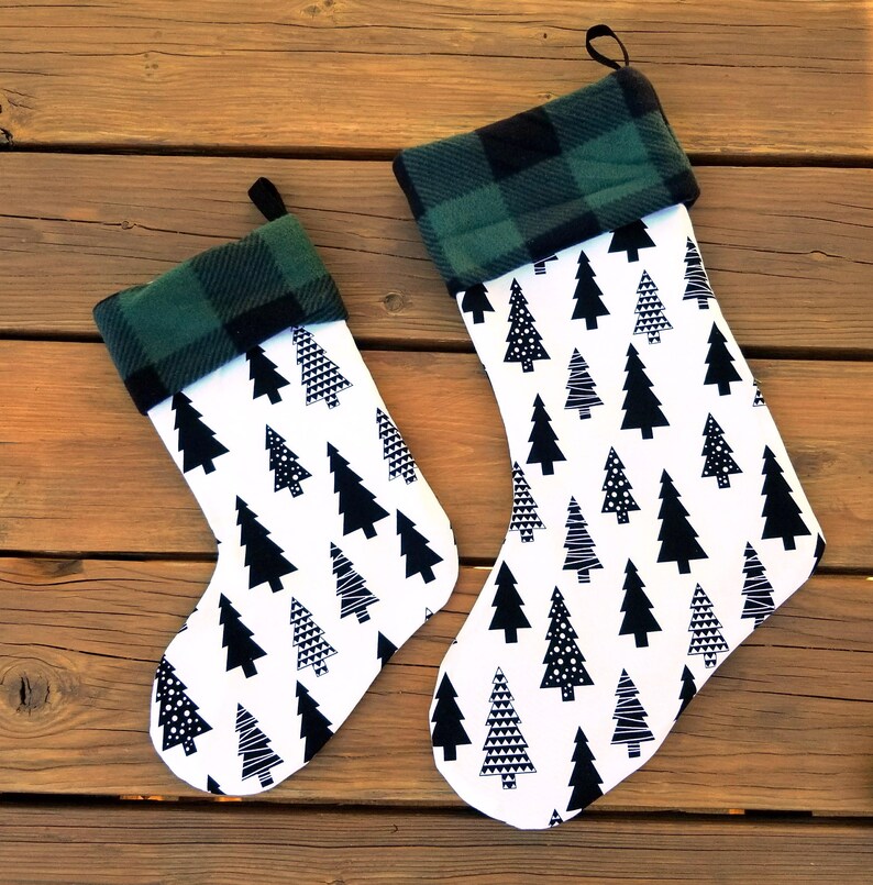 Christmas Tree Stocking With Green Plaid Woodland Stocking - Etsy