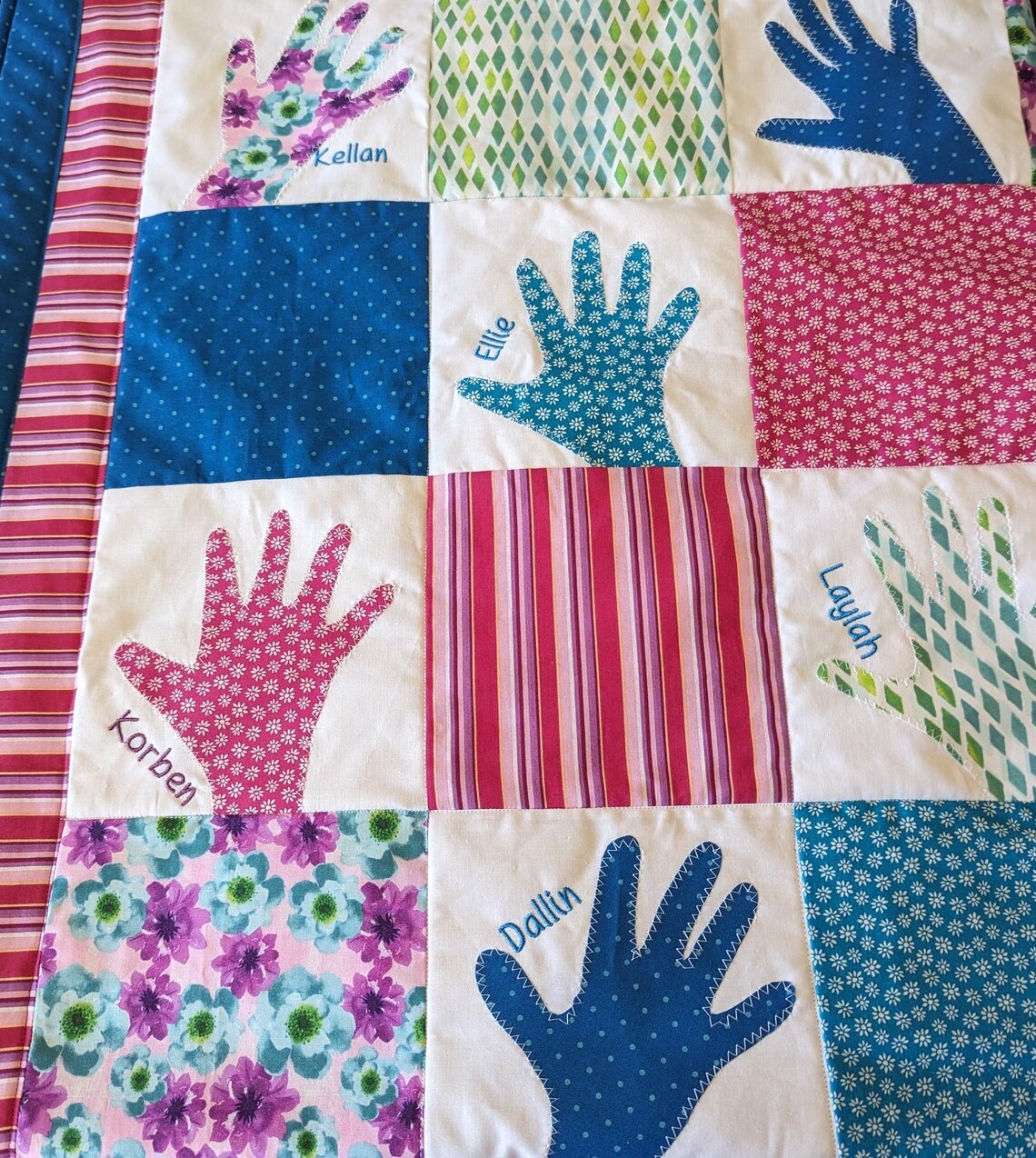 Custom Appliqued Handprint Quilt – Personalized Family Keepsake for ...