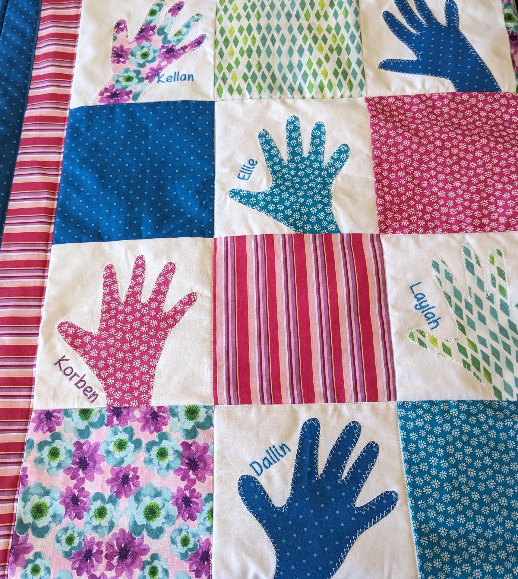 Custom Appliqued Handprint Quilt – Personalized Family Keepsake for ...