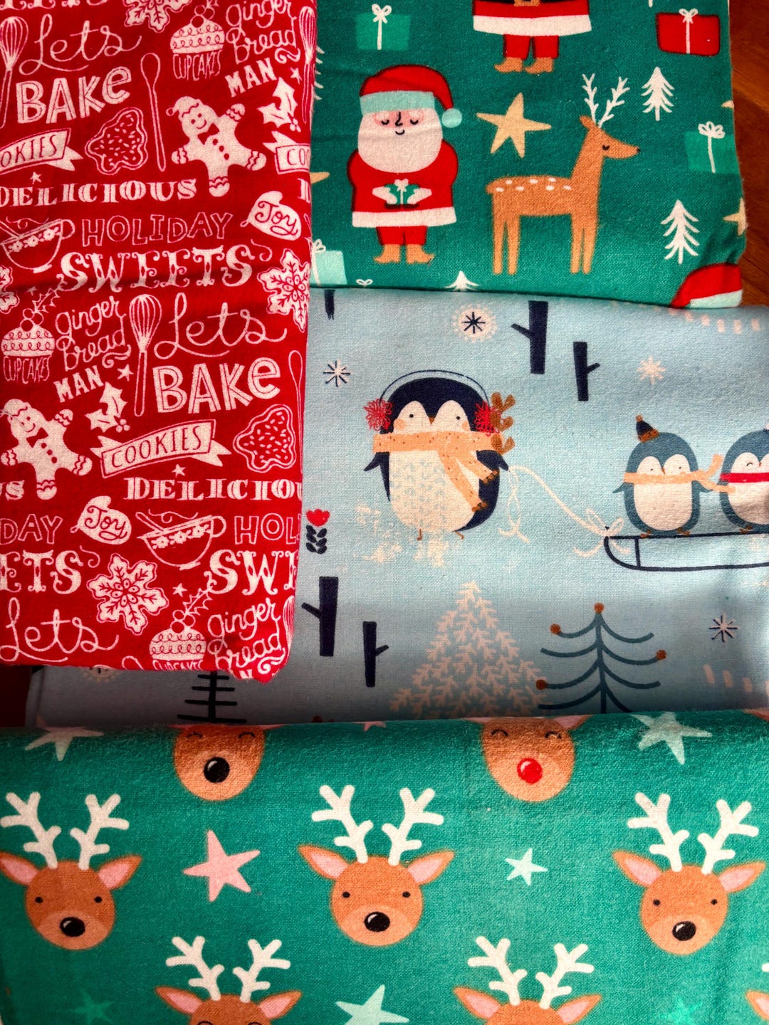 Christmas Flannel Fabric – Choose Snowmen, Reindeer, Santa Claus ...