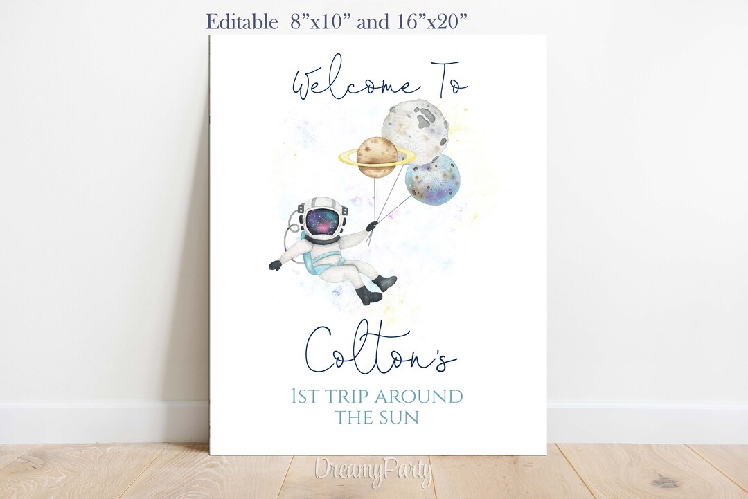 Space Birthday Welcome Sign, Astronaut 1st Birthday Welcome Sign ...