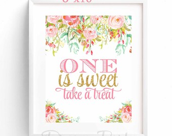 One is Sweet Take a Treat 1st Birthday Favors Sign8x10 Pink - Etsy