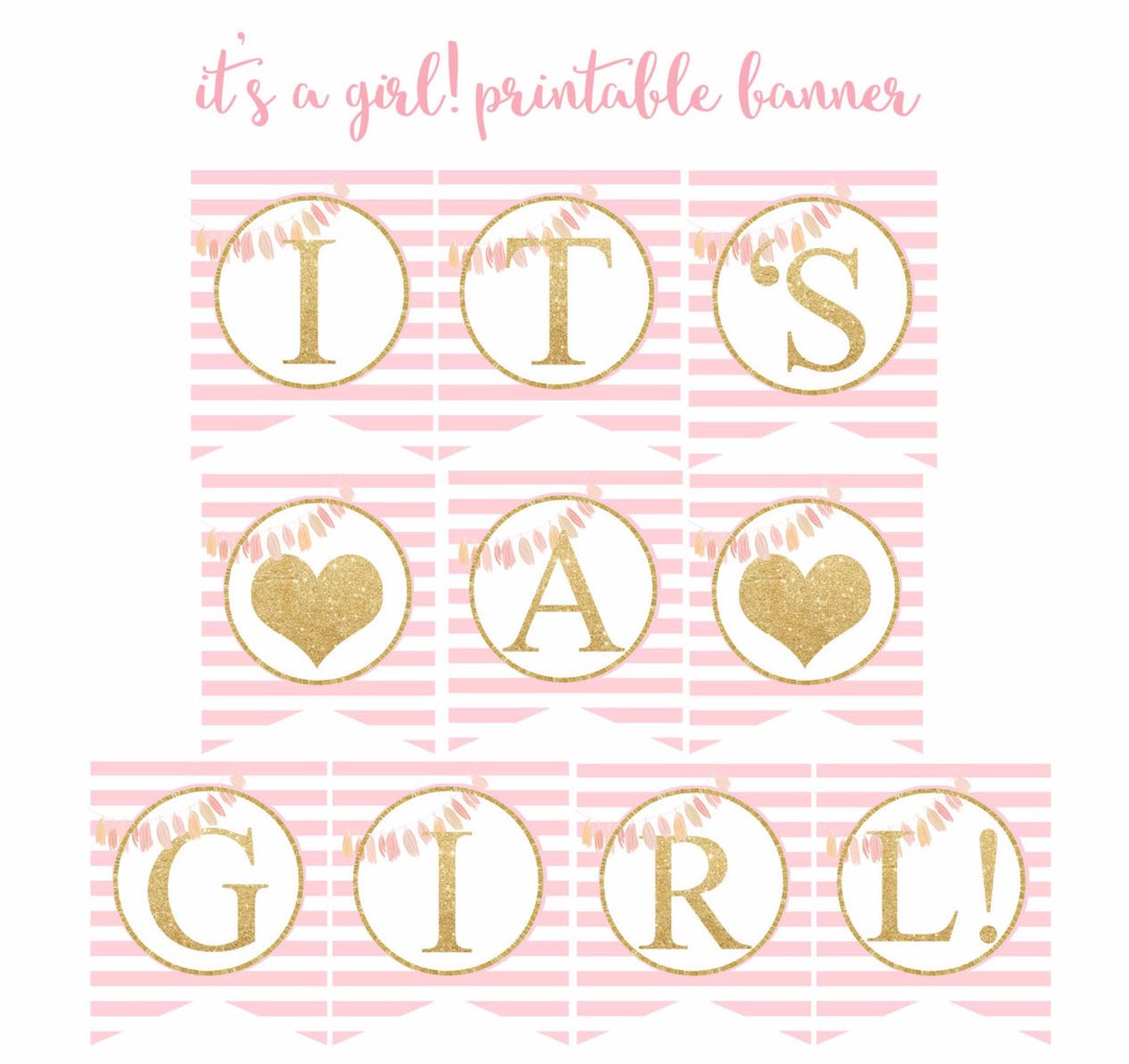 Pink and Gold Baby Shower Banner, It's a Girl Banner, Baby Shower ...