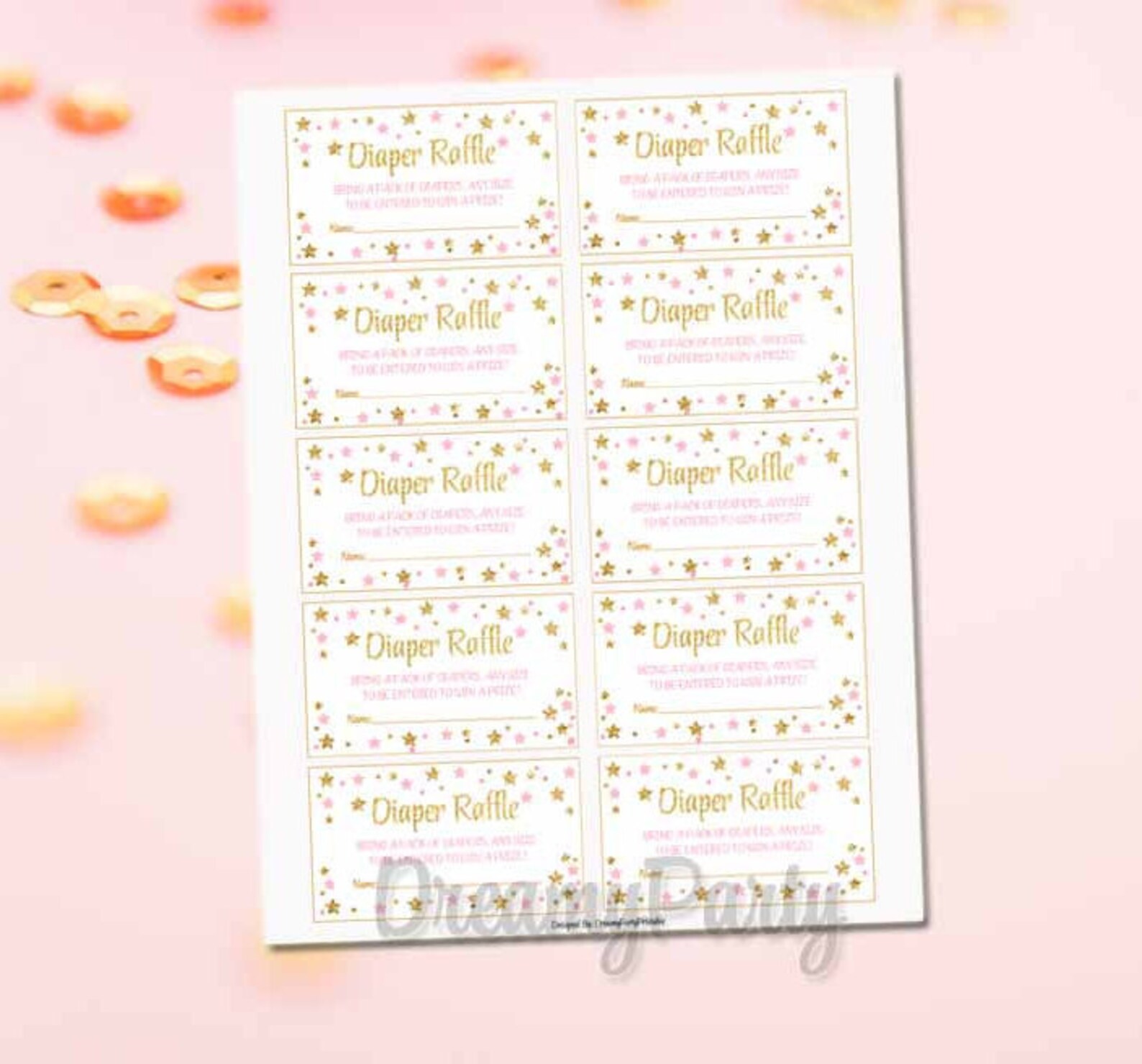 Pink and Gold Diaper Raffle Tickets, Twinkle Twinkle Little Star Baby ...
