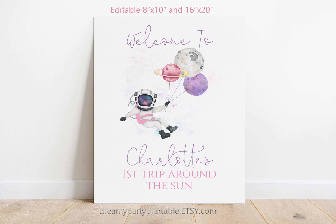 Space Birthday Girl Welcome Sign | Astronaut 1st Birthday Welcome Sign ...