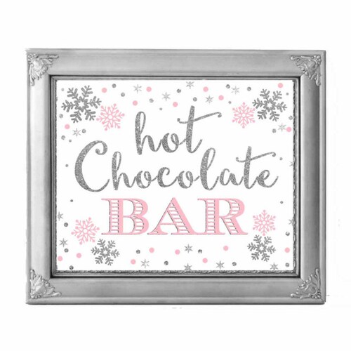 Hot Chocolate Bar Sign 10 X 8 Winter Pink and Silver - Etsy