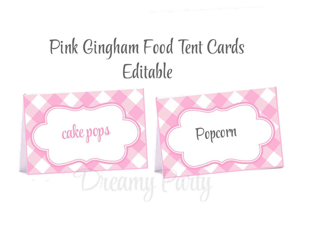 Pink Check Food Tent Cards, BBQ Food Tent Cards, Girl Bbq Food Label ...