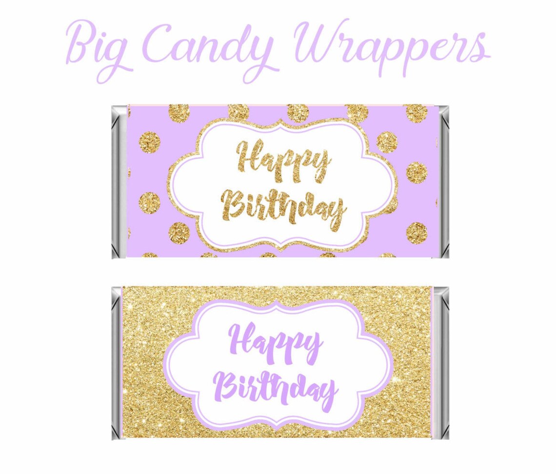 Printable Candy Bar Wrapper Lavender and Gold Birthday Pink - Etsy