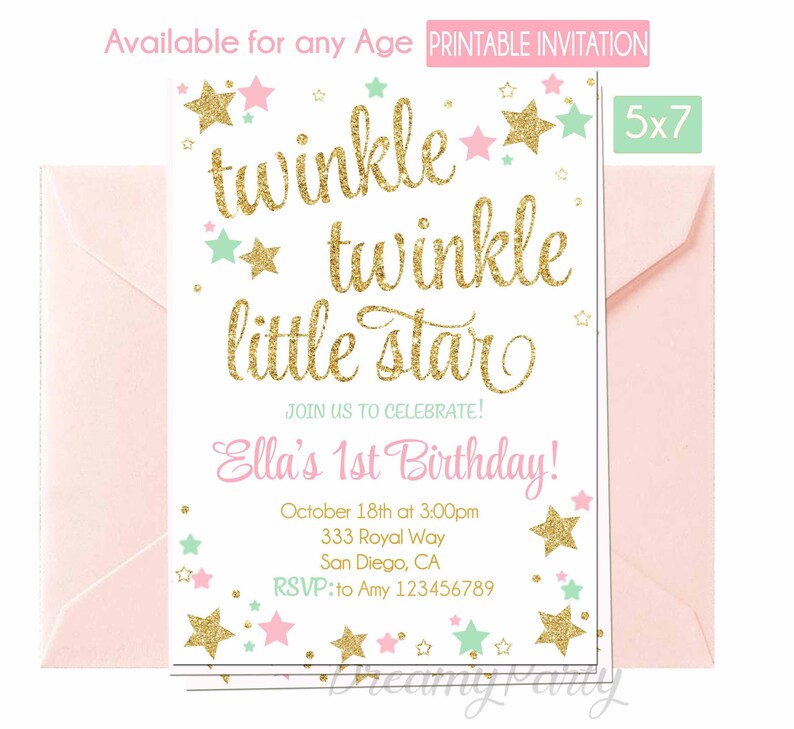 Twinkle twinkle little star water bottle labels Pink Mint and | Etsy