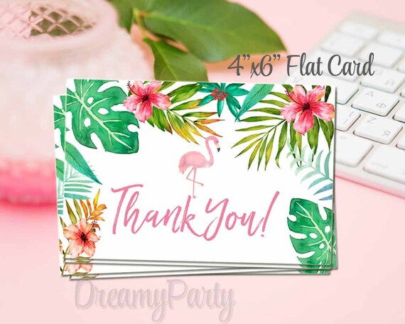 Tropical Flamingo Thank You Card Flat Thank You Note | Etsy