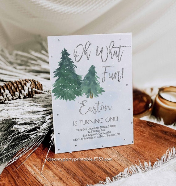 Oh What Fun Holiday 1st Birthday Invitation Editable | Etsy