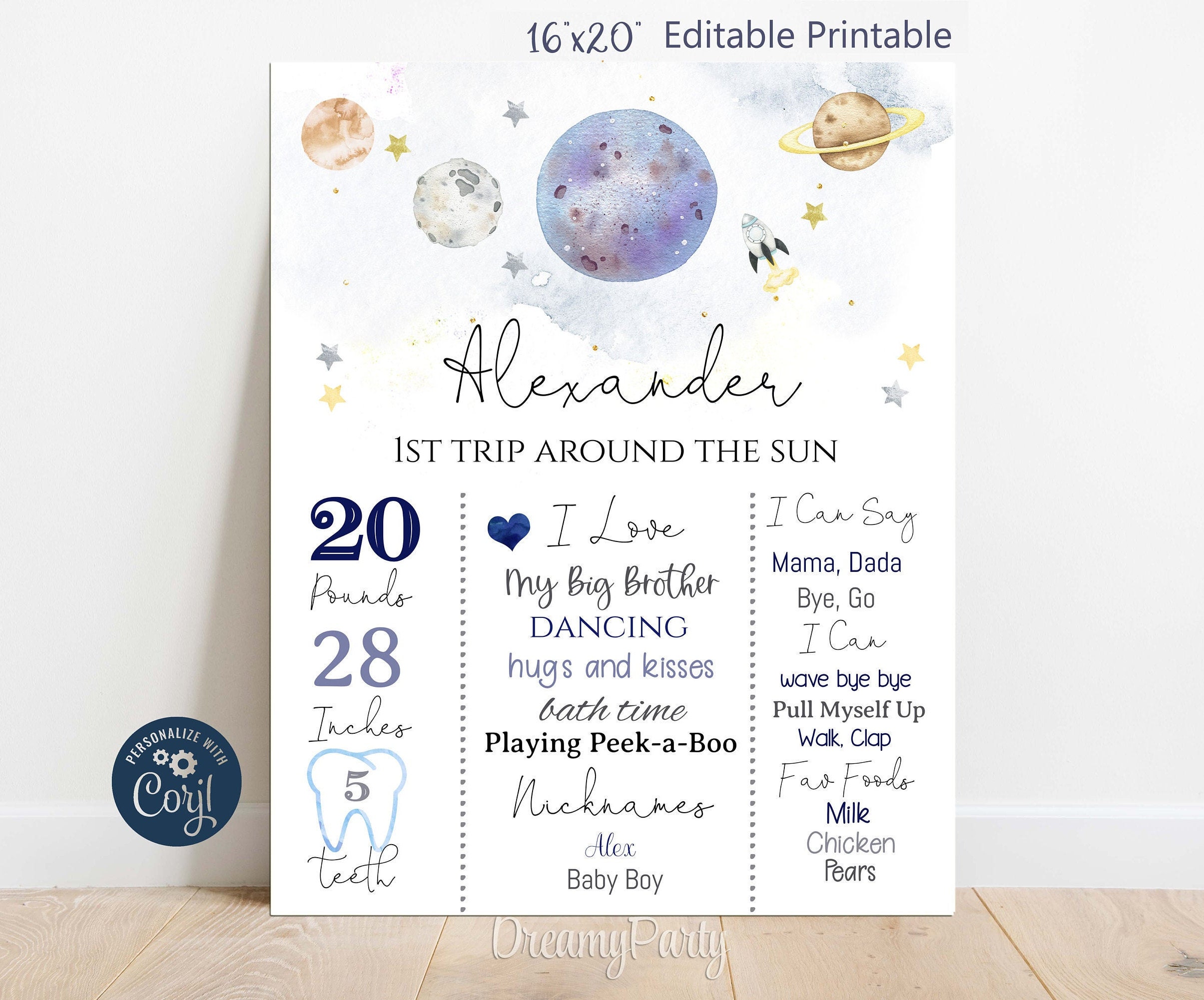 Space First Birthday Milestone Sign: Galaxy Outer Space (EDITABLE) - Etsy