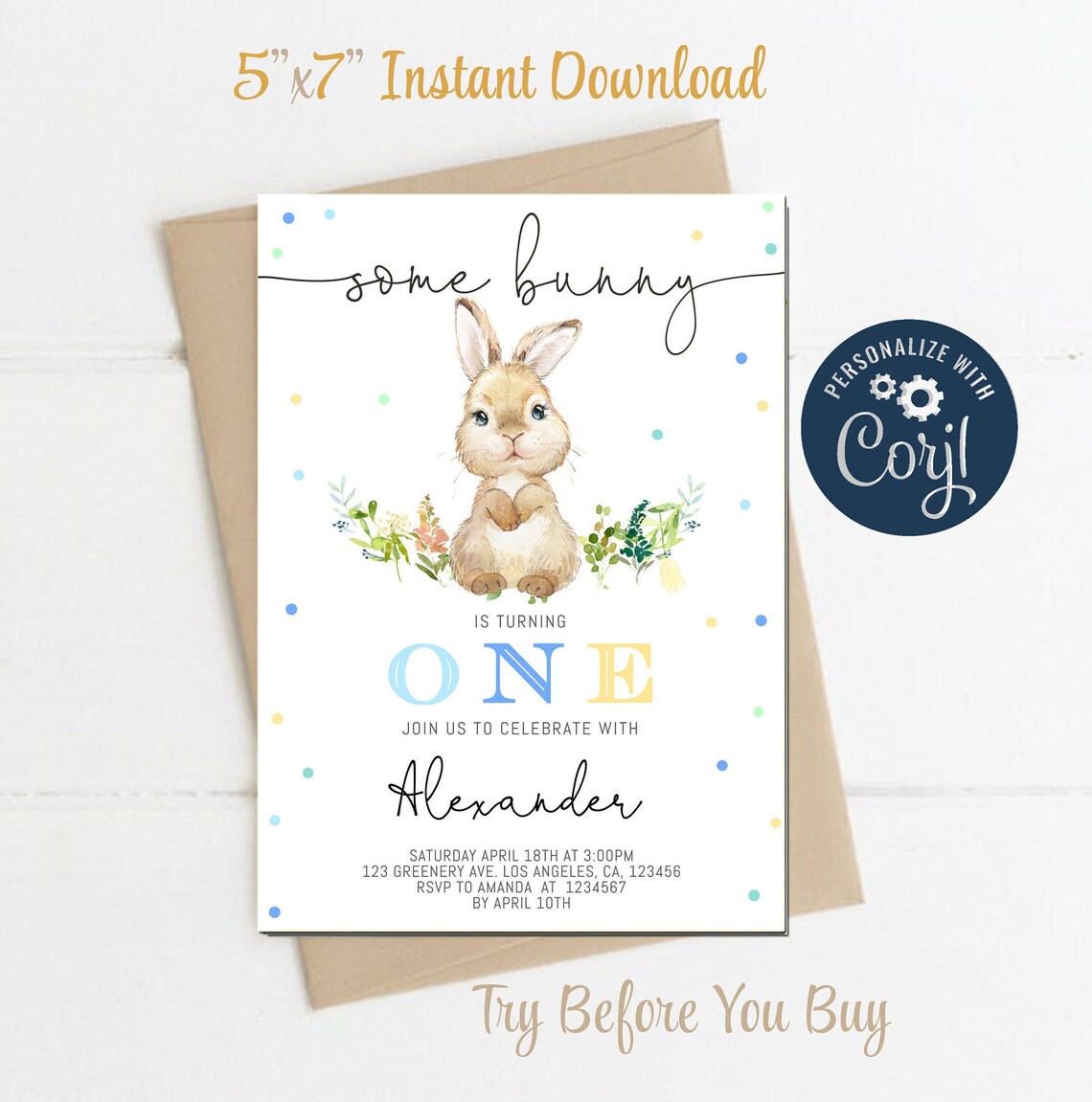 Bunny First Birthday Invitation Boy Some Bunny is Turning - Etsy
