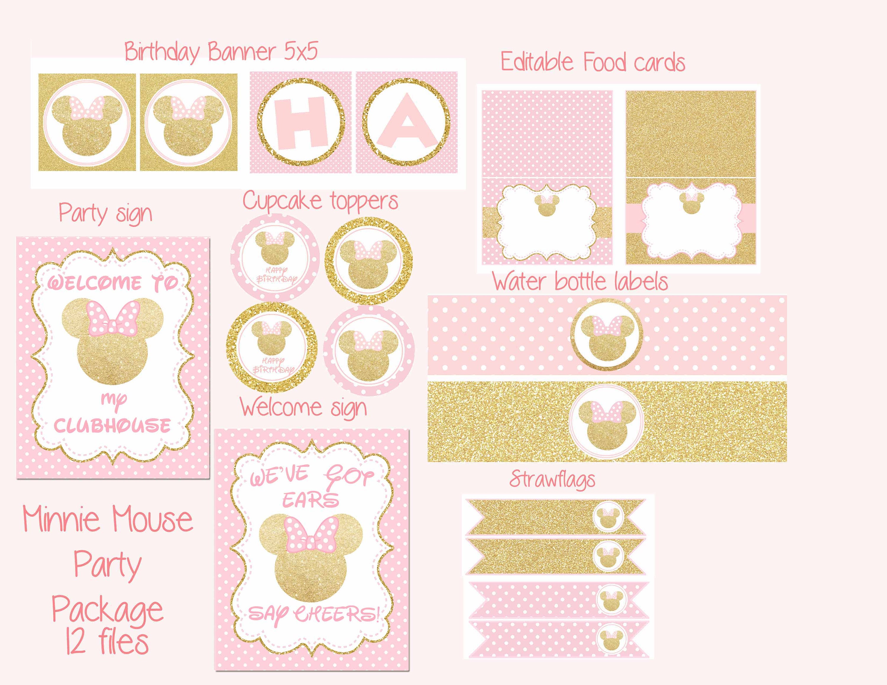 Invitaciones Imprimibles De Minnie Mouse En Rosa Y Dorado Invitación